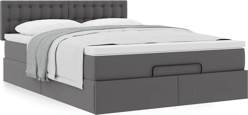 Osmanský rám postele s matrací šedá 140x190cm umělá kůže 3311306