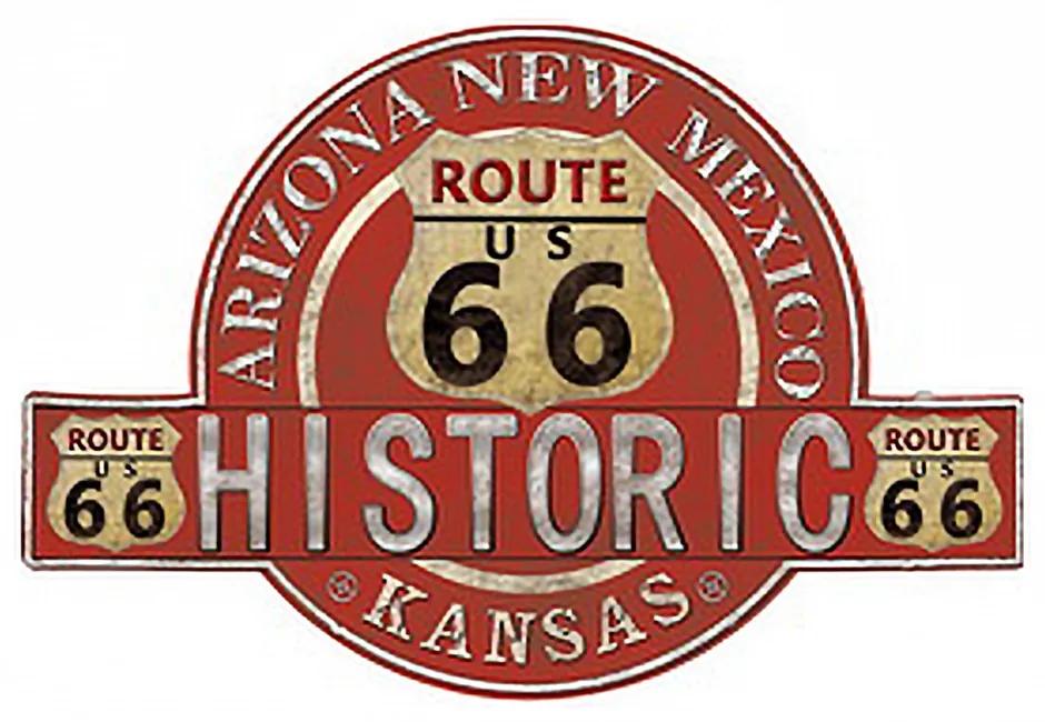 Červená nástěnná kovová cedule Historic Route 66 - 50*1*34 cm