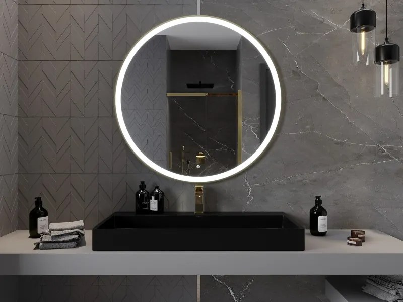 Mexen Esso kulaté podsvícené koupelnové zrcadlo, 100 cm, LED 6000K, antipára, zlatý rám - 9825-100-100-611-50