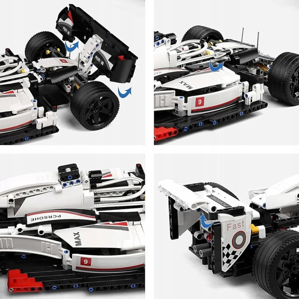 LEAN Toys Stavebnicové kostky – závodní auto F1, bílo-červené, 1235 dílků