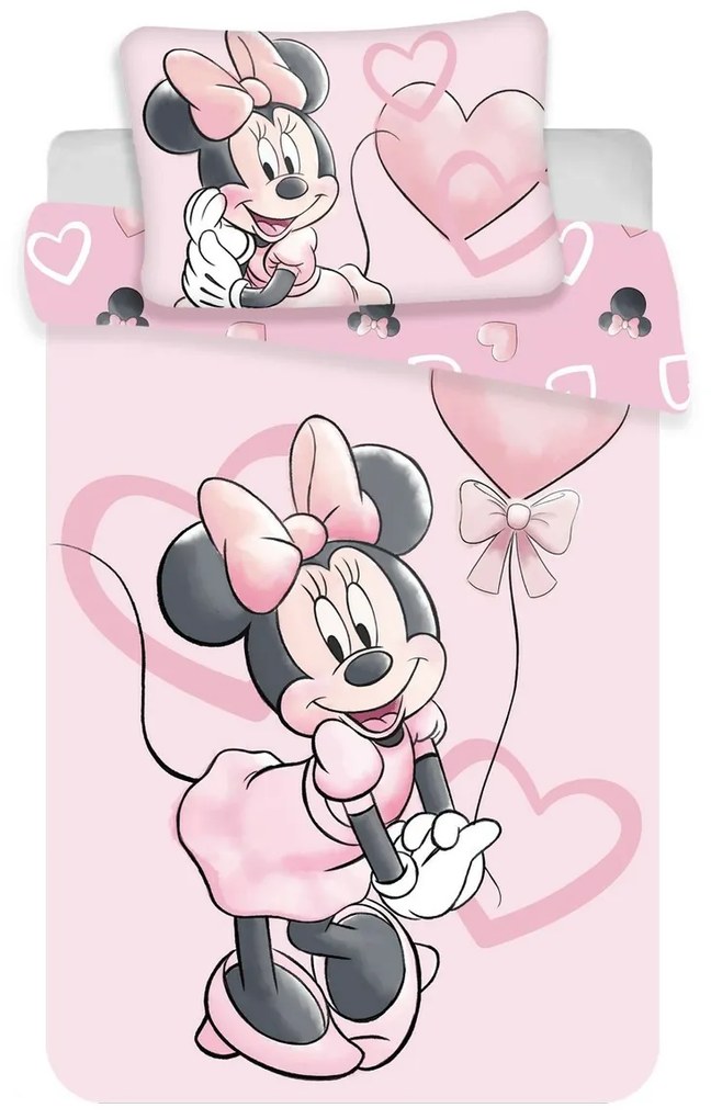 Jerry Fabrics Dětské bavlněné povlečení do postýlky Minnie pink heart 02 baby, 100 x 135 cm, 40 x 60 cm
