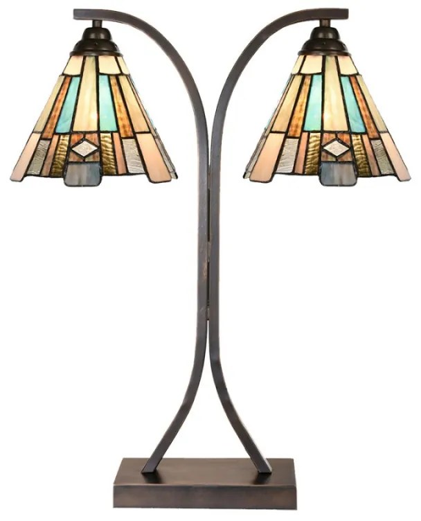 Modro-béžová stolní lampa Tiffany na 2 žárovky Bart – 48x19x57 cm