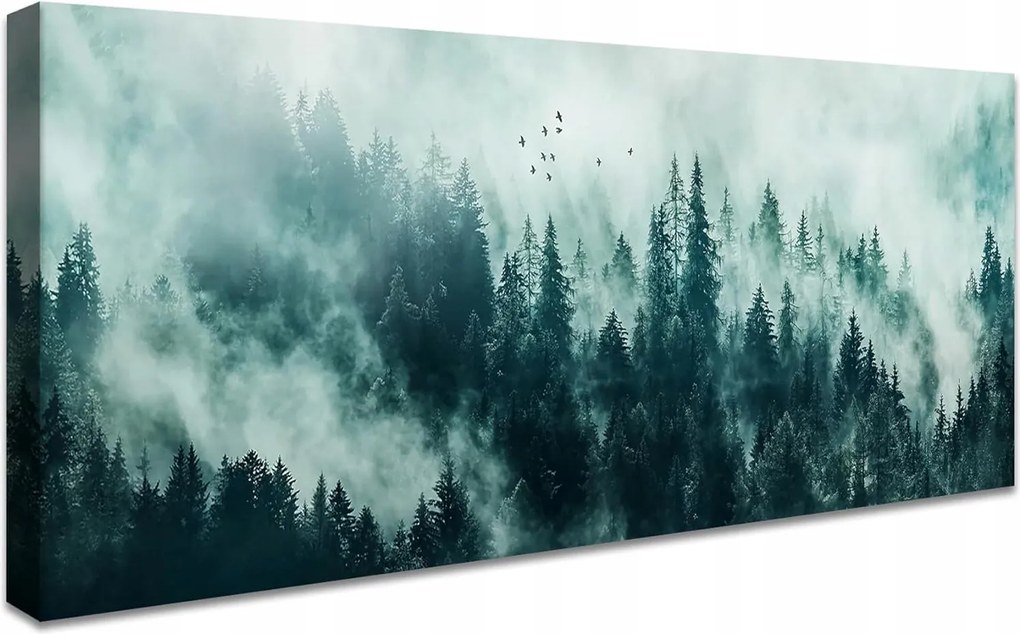 Nástěnný obraz na plátně 50x120 cm Mlžný les v dřevěném rámu