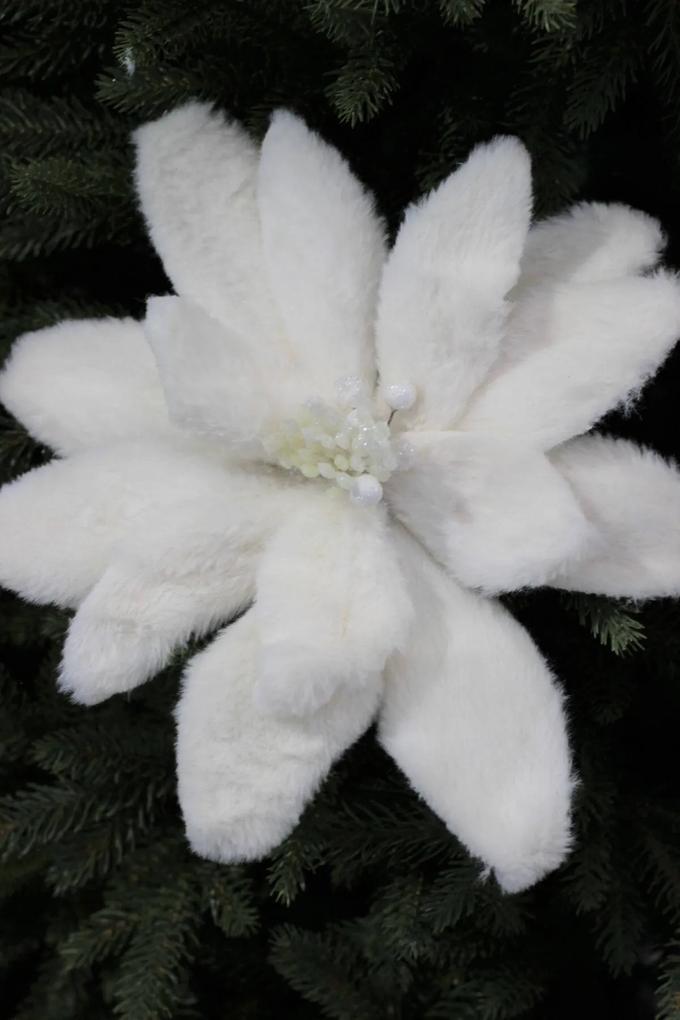 Krémová kožešinová vánoční růže 30cm