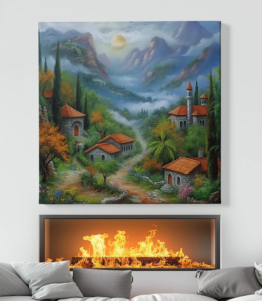 Obraz na plátně - Mlžné údolí s vesničkou La Trentina FeelHappy.cz Velikost obrazu: 140 x 140 cm