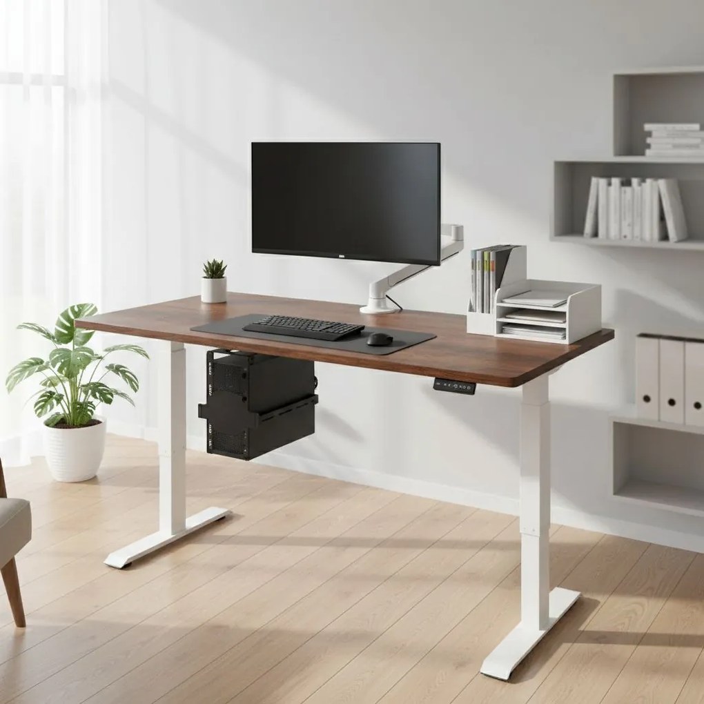 Výškově nastavitelný stůl OfficeTech C, 160 x 80 cm, bílá podnož, dub silverjack