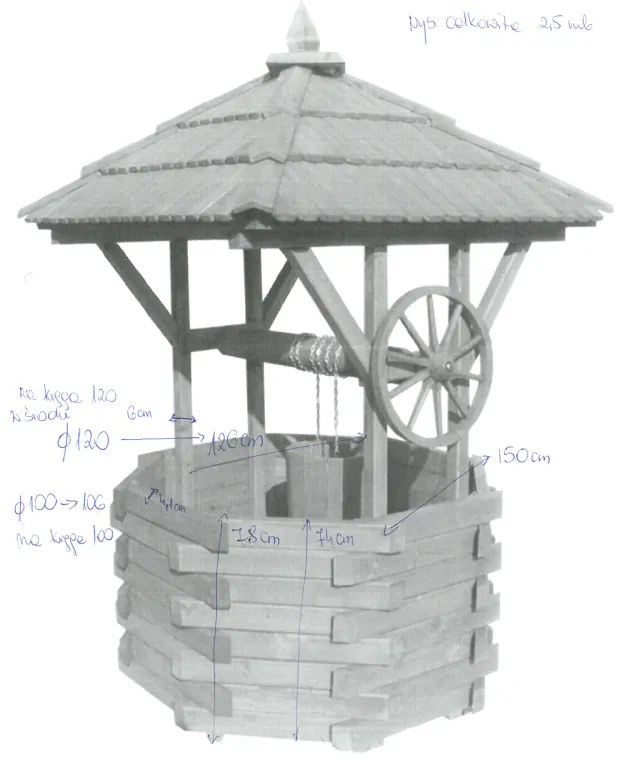 Dekorativní dřevěná studna - průměr 100 / 120 cm, výška 250 cm 100 cm