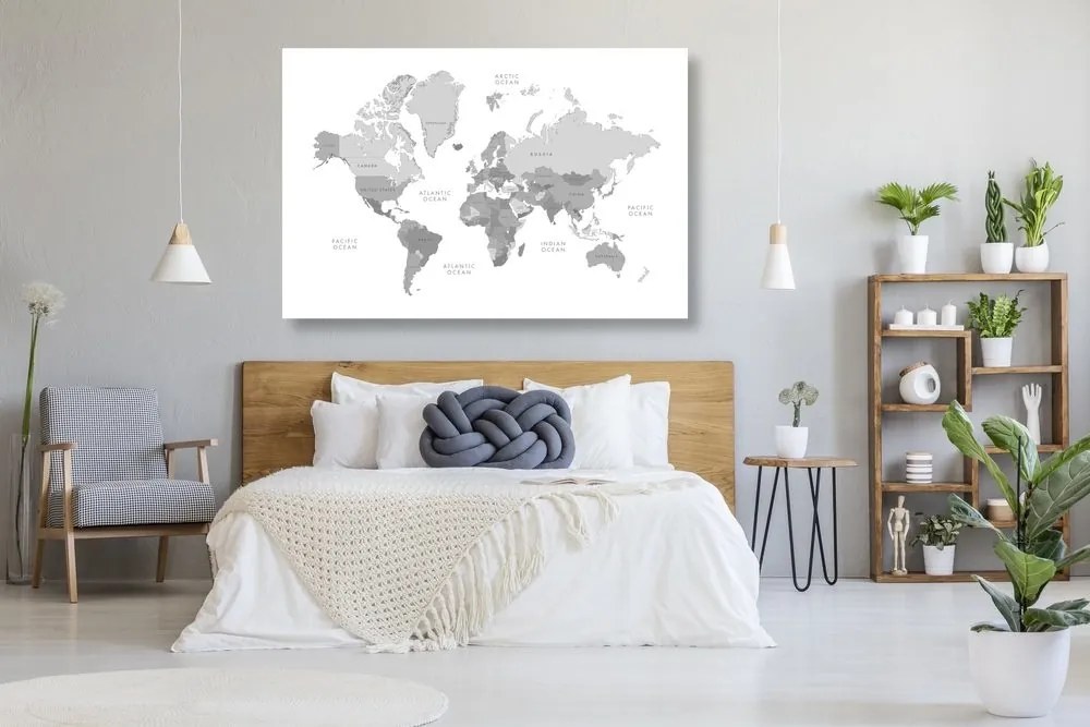 Obraz černobílá mapa světa ve vintage vzhledu - 90x60 cm