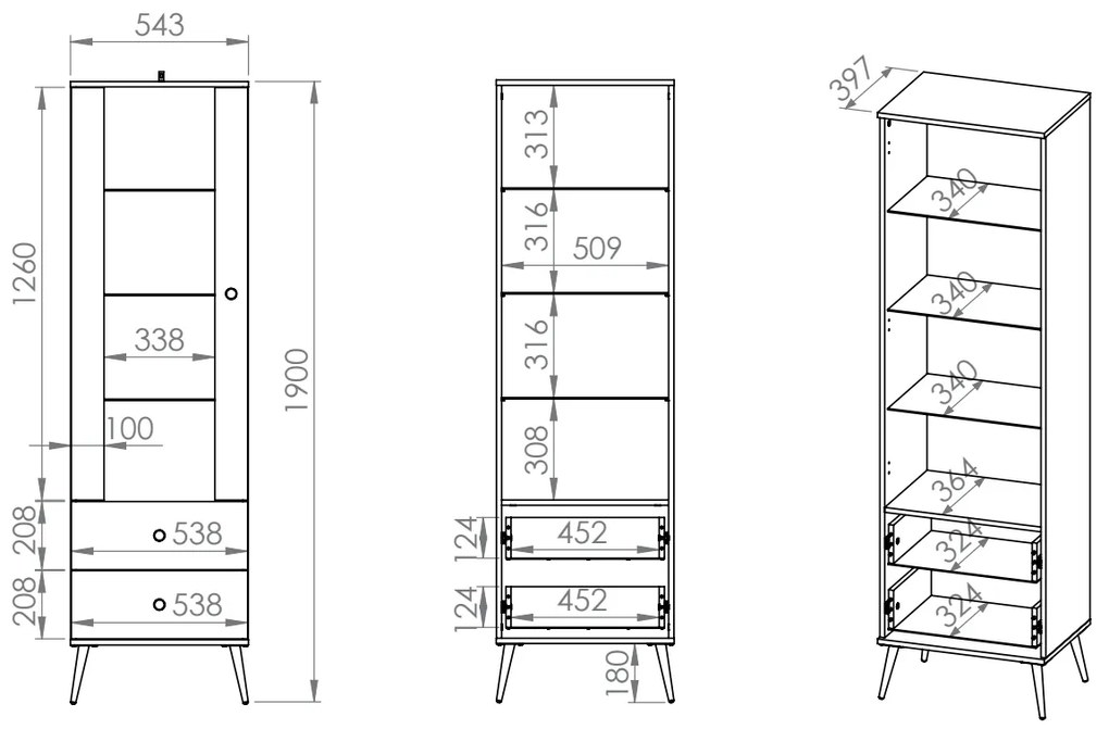 Vitrína s prosklenou částí MADO - modrá