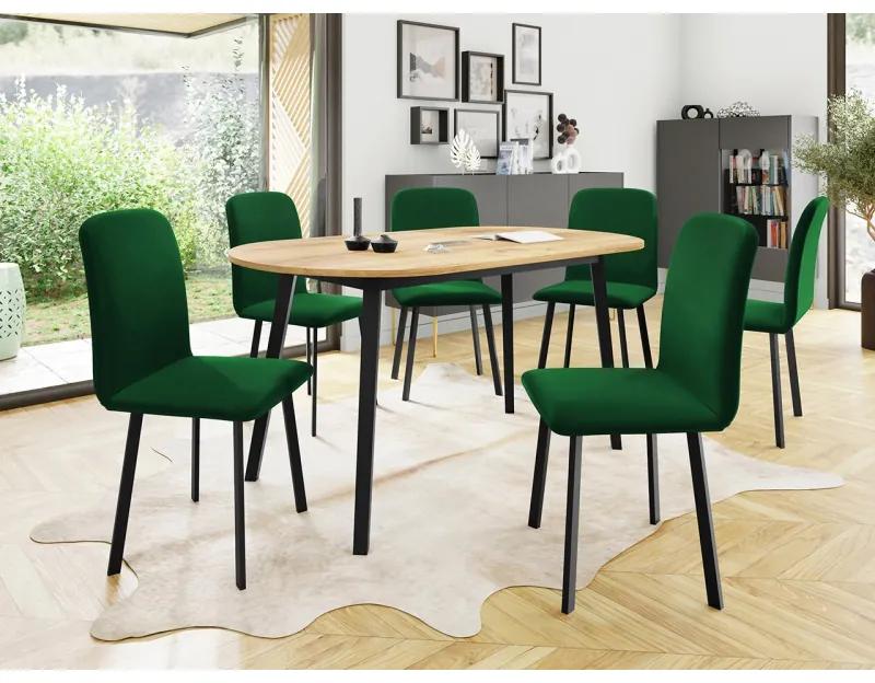 Rozkládací stůl Zerimo S 150x80 se 6 židlemi Lekoz, Barva dřeva: šedý mramor + černá, Potah: Amor Velvet 4322