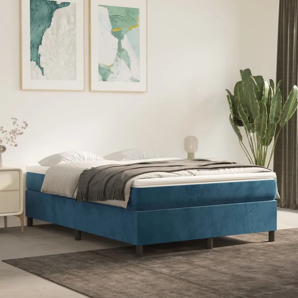 Box spring postel s matrací tmavě modrá 140x200 cm samet,  3144685