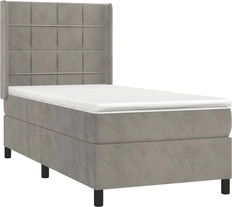 Box spring postel s matrací a LED světle šedá 90x200 cm samet 3139541