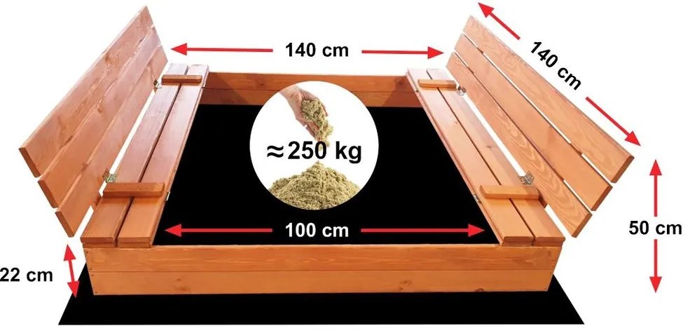 Sun Active Dřevěné uzavíratelné pískoviště s lavičkami Sunny, impregnované - 140 cm