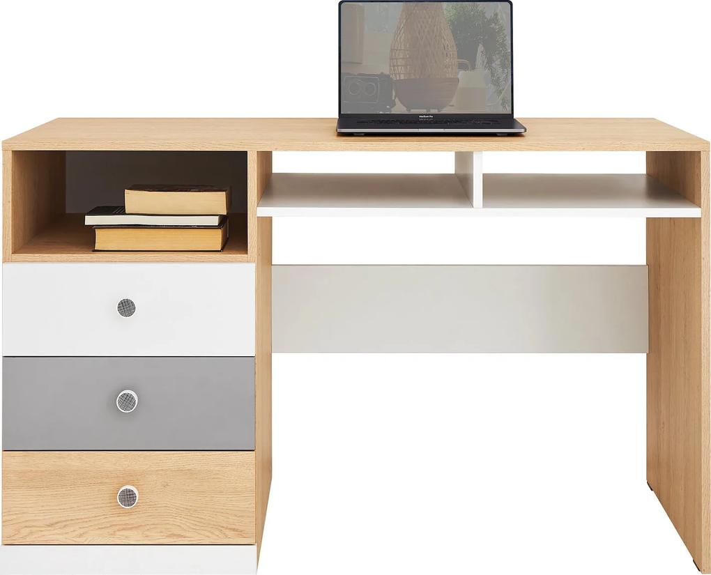 Funkční psací stůl se zásuvkami a výklenky do studentského / dětského pokoje Pixel - Meblar