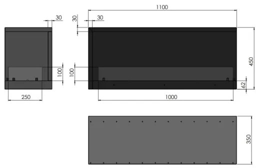 InFire - Rohový BIO krb 110x45 cm 3kW černá