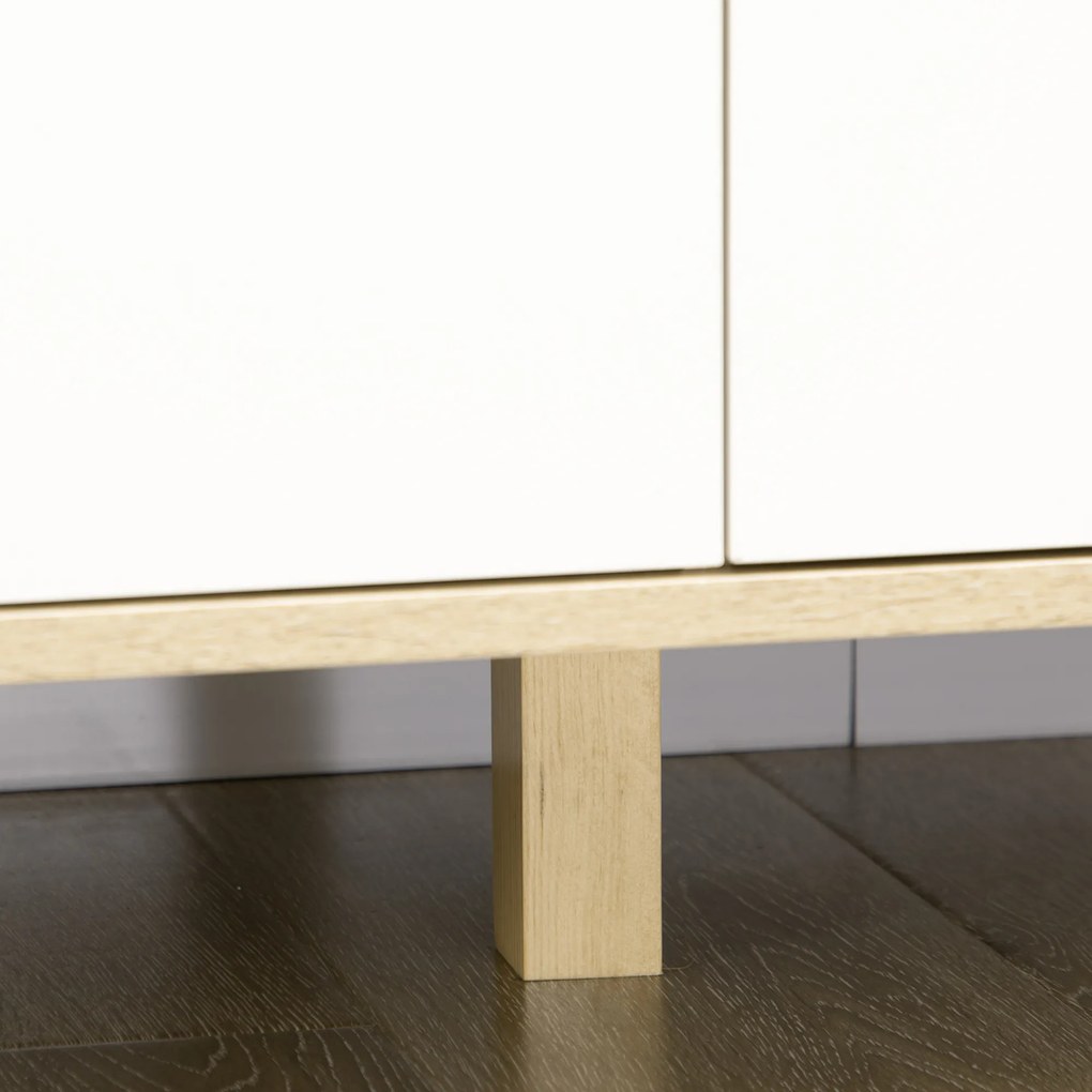 HOMCOM 6 zásuvková komoda v severském stylu s dřevěnými nohami, úložná jednotka pro ložnici a obývací pokoj, 120 x 40 x 76 cm, dřevo a bílá