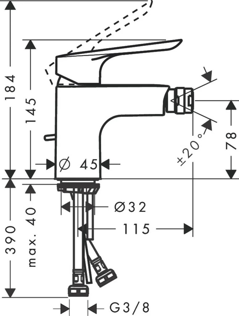 Hansgrohe Logis E - bidetová baterie s odtokovou garniturou, chrom 71232000