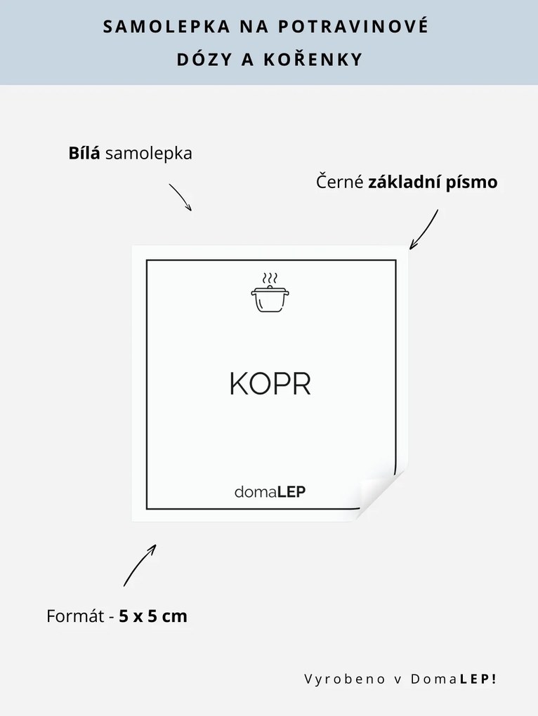 Samolepka na kořenky KOPR bílá 5 × 5 cm základní písmo