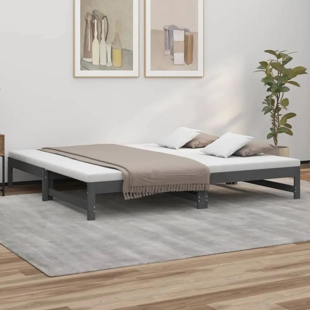 Výsuvná postel šedá 2x (90 x 200) cm masivní borovice - Default Title