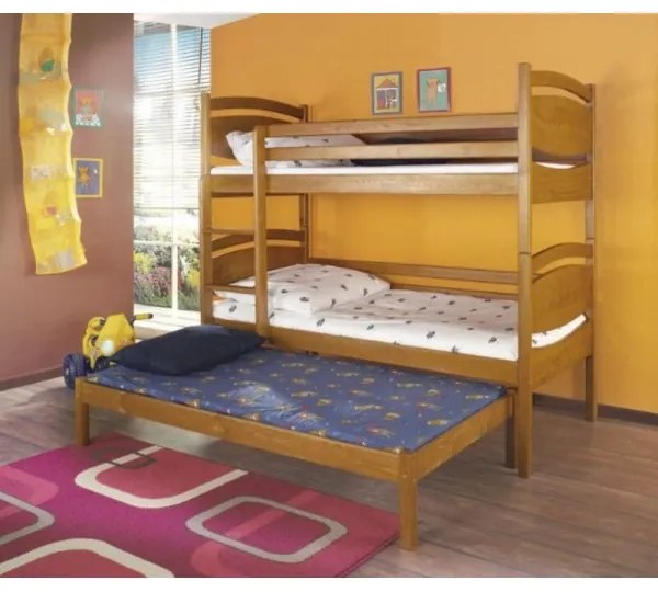 Poschoďová postel pro 3 děti CEZAR, masiv borovice , Buk