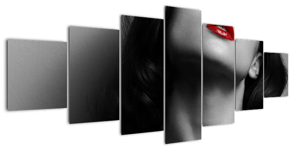 Obraz - Portrét ženy s červenou rtěnkou (210x100 cm)