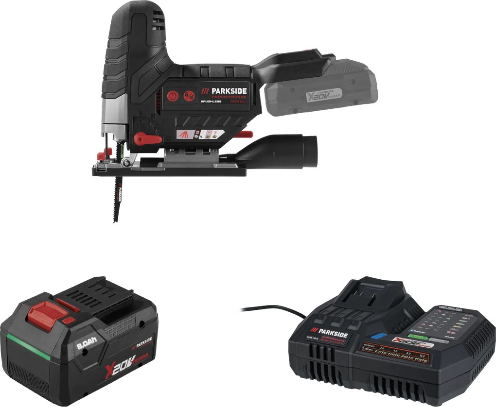 Parkside Performance® Aku přímočará pila Psspa 20-Li F4, Smart 8 Ah