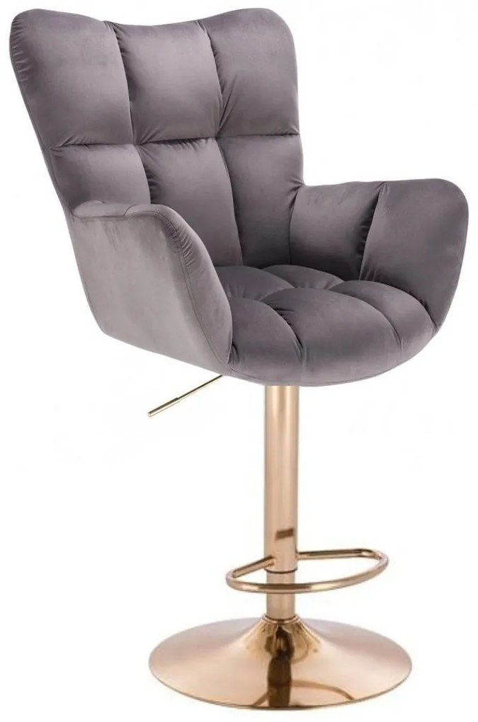LuxuryForm DESIGN Barové křeslo AURORA VELUR na zlaté kulaté podstavě - tmavě šedé
