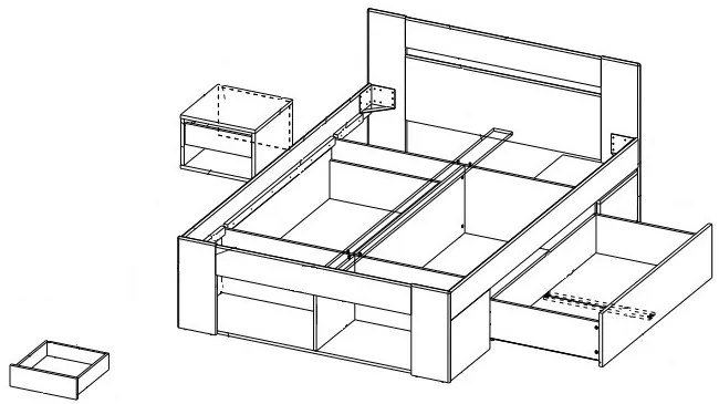 Postel Milo s nočními stolky 160 x 200 cm, dub sonoma a bílá