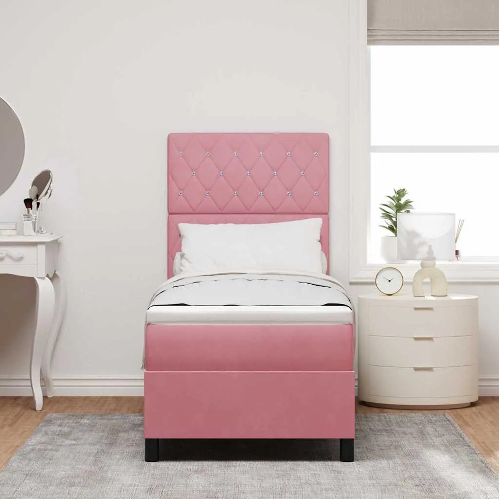Postel s boxspringem s matrací s čelo Růžová 80 x 200 cm samet 3339733
