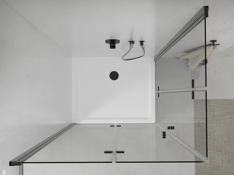 Mexen Lima Duo, sprchový kout s 2-křídlými skládacími dveřmi 80 (dveře) x 70 (dveře) cm, 6mm čiré sklo, černý profil + slim sprchová vanička 5cm bílá s černým sifonem, 856-080-070-70-02