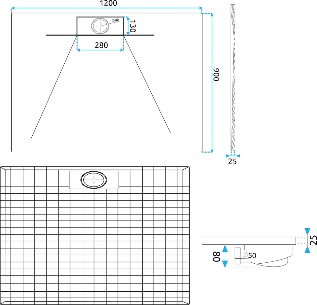 Rea, Sprchová vanička REA Bazalt long 90x120 - černá, REA-K3904