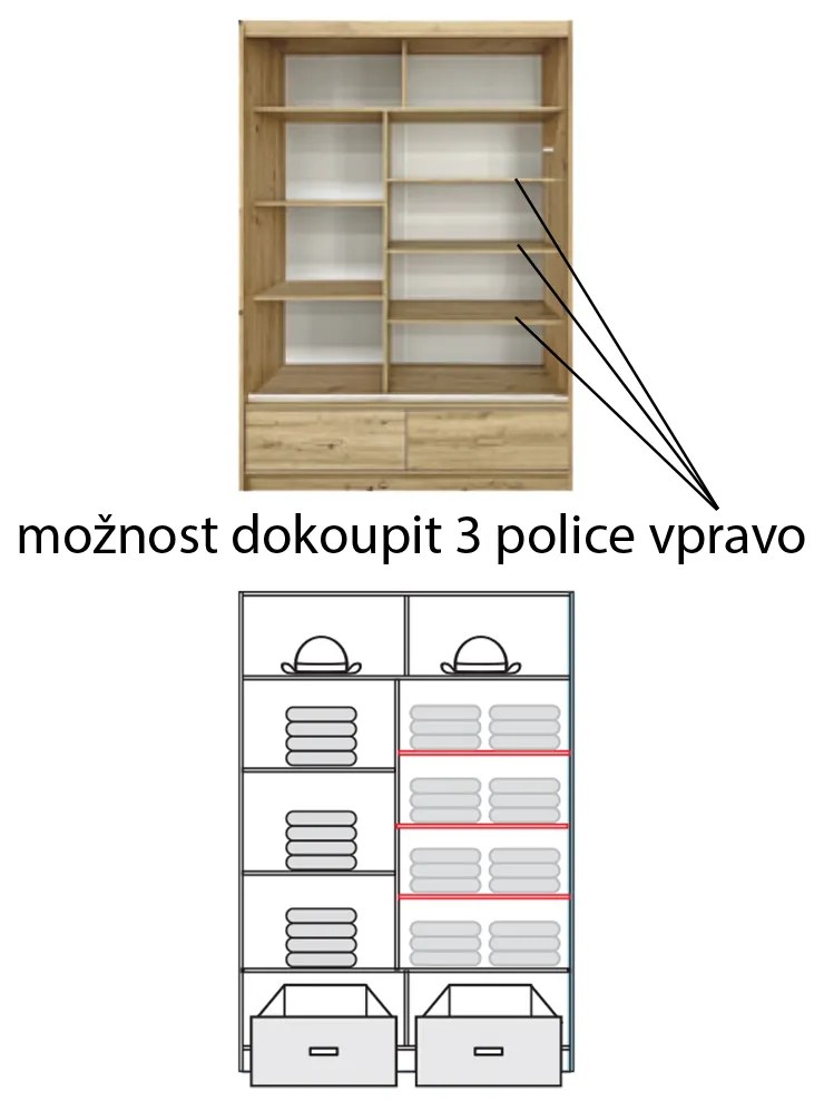 Šatní skříň CANADA CA-35 | 150 cm | se zrcadlem | kašmír se zlatými úchyty