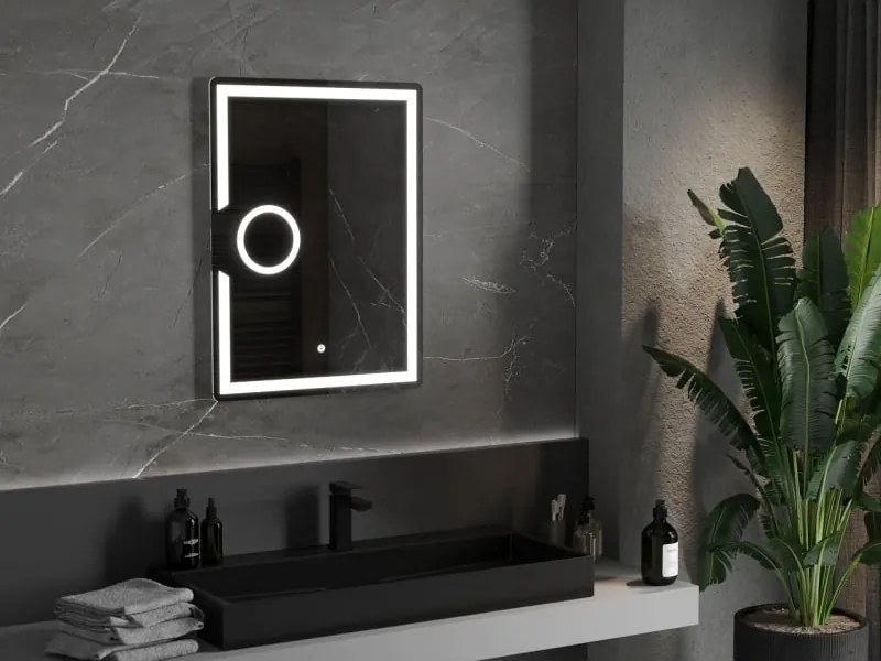 Mexen Onyx podsvícené koupelnové zrcadlo s kosmetickým zrcátkem 60 x 80 cm, LED 6000K, antipára - 9813-060-080-611-00
