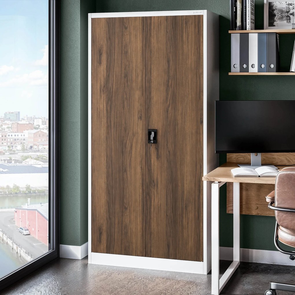 Kancelářská skříň na dokumenty bílá / ořech: Eco Design JAN 900 x 1850 x 400 mm