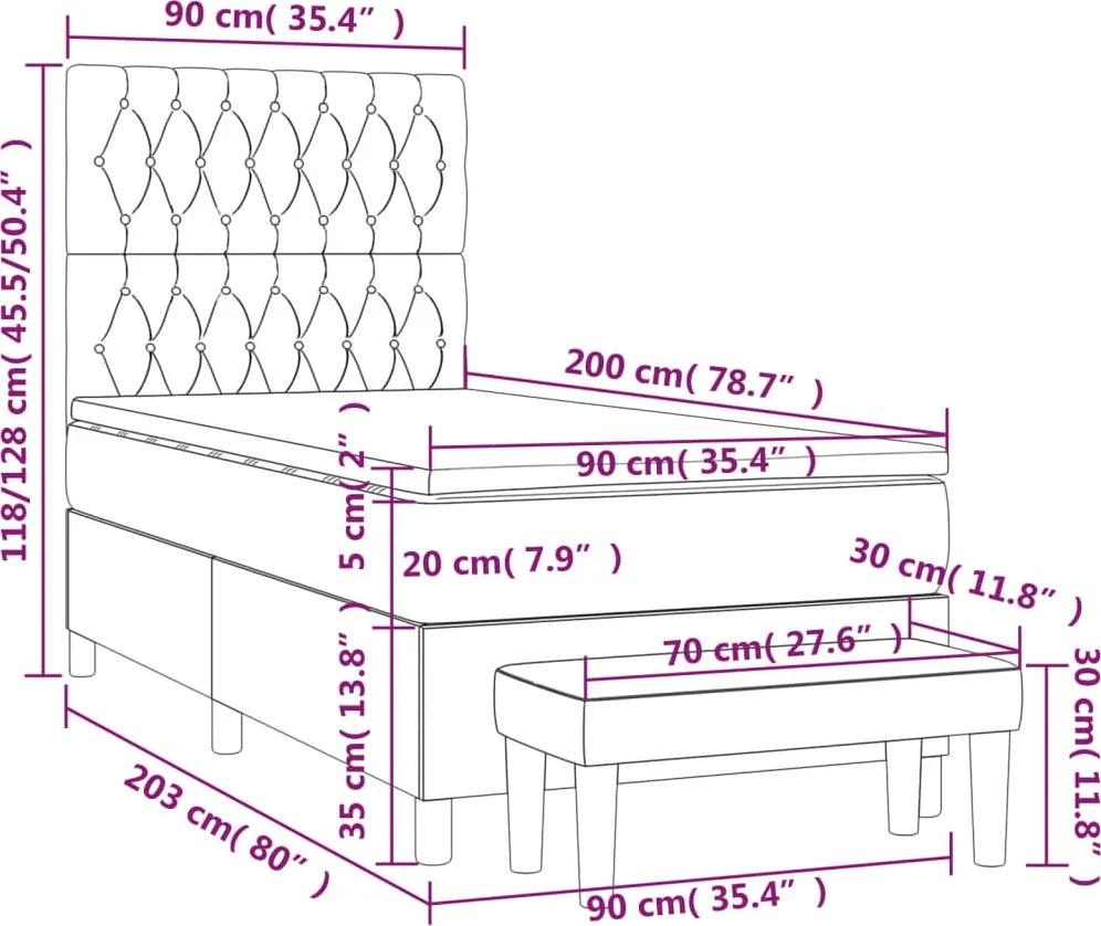 vidaXL Box spring postel s matrací 90x200 cm samet [3138006] Barva: Růžová