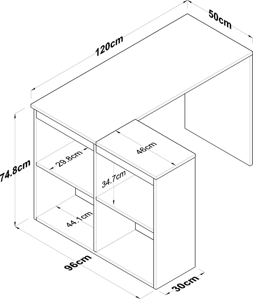 Rohový psací stůl Mario 120 cm s úložným regálem dub přírodní/bílý