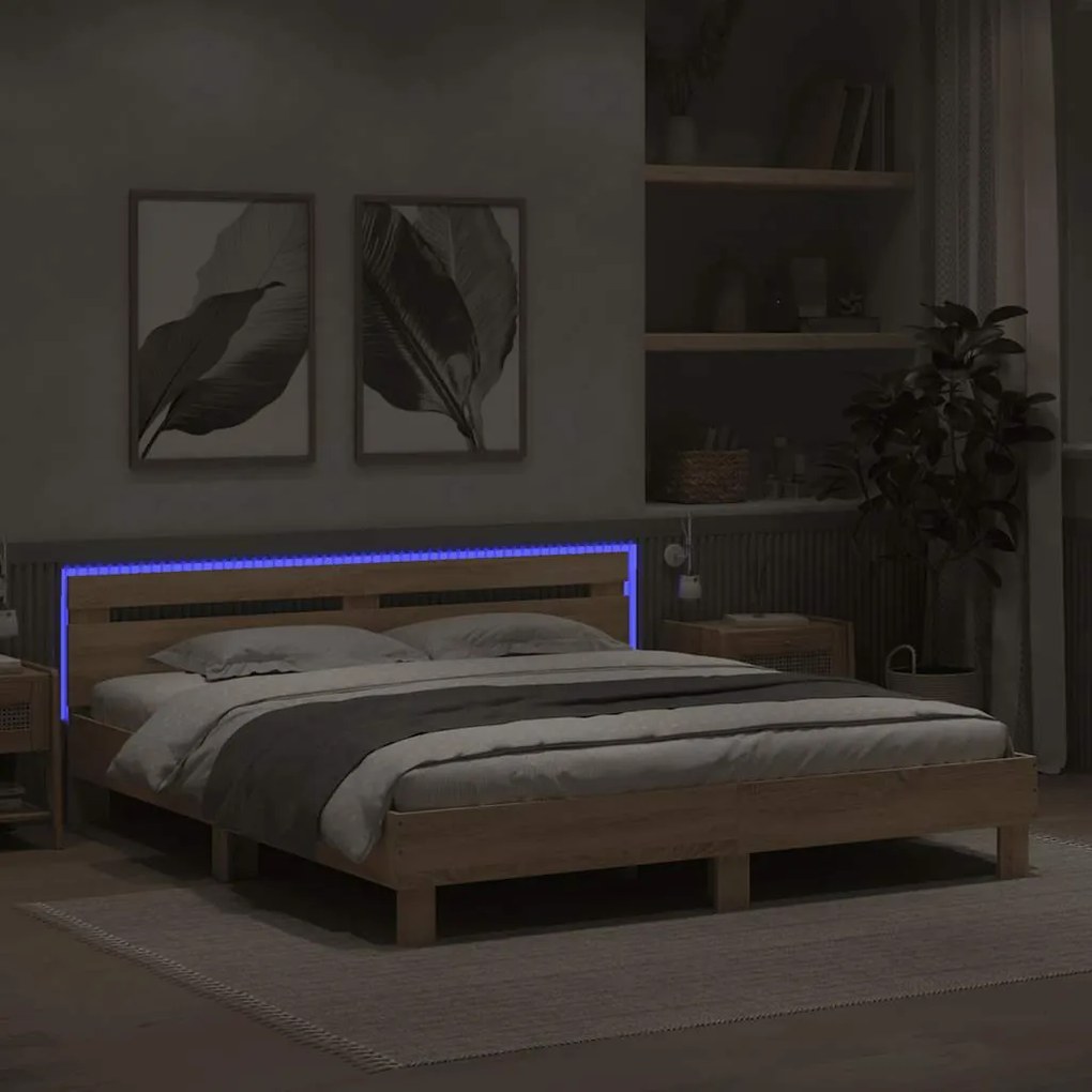 Rám postele s čelem a LED osvětlením dub sonoma 160 x 200 cm 3207534
