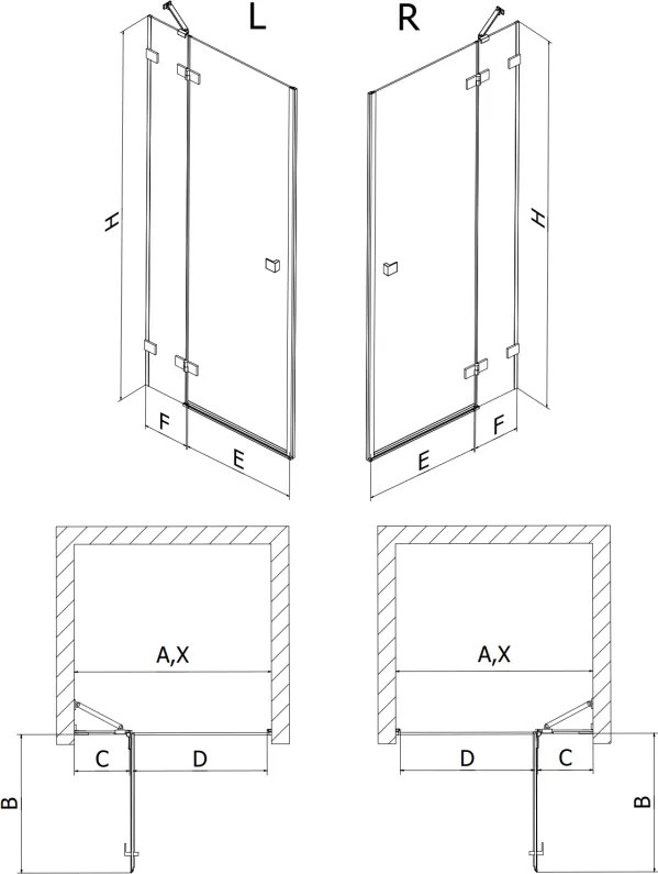 Mexen, Mexen Lunar levé výklopné sprchové dveře 130 cm, průhledné, pistolově šedé kartáčované - 834-130-000-66-00-L