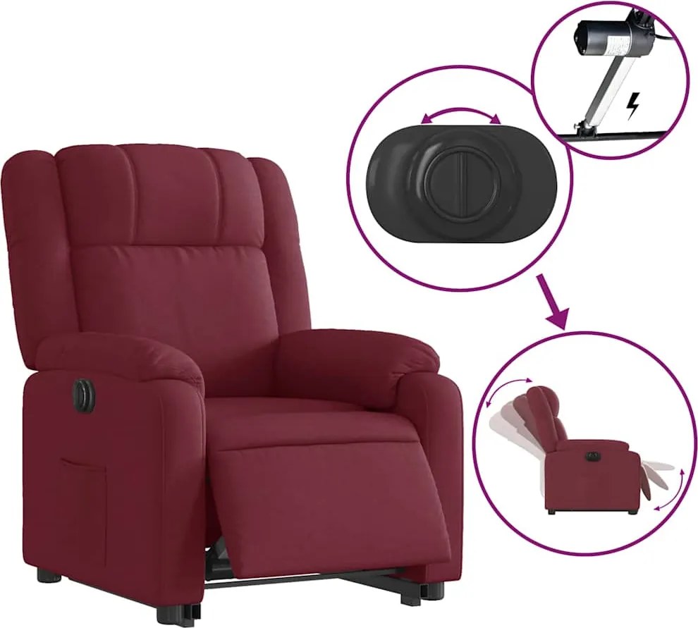 Elektrické zvedací polohovací křeslo vínové textil 3205229