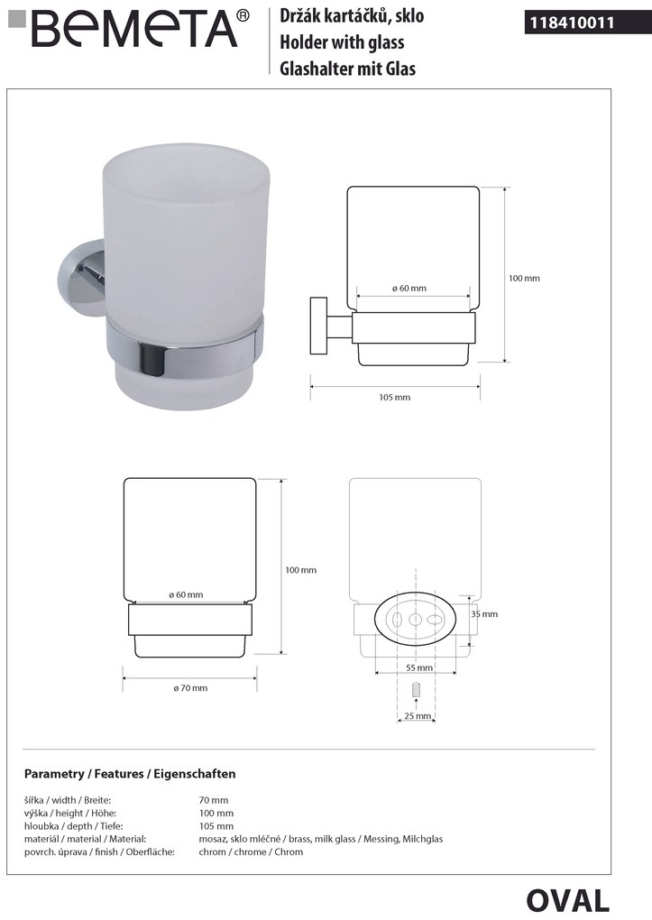 Bemeta Design OVAL: Držák kartáčků, sklo - 118410011