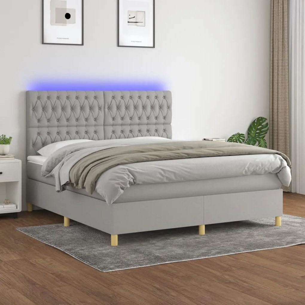 Box spring postel s matrací a LED světle šedá 160x200 cm textil,  3135685