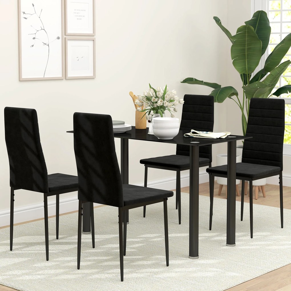 HOMCOM Sada 4 jídelních židlí, design bez opěrek, čalounění látkou, kovové nohy, černá