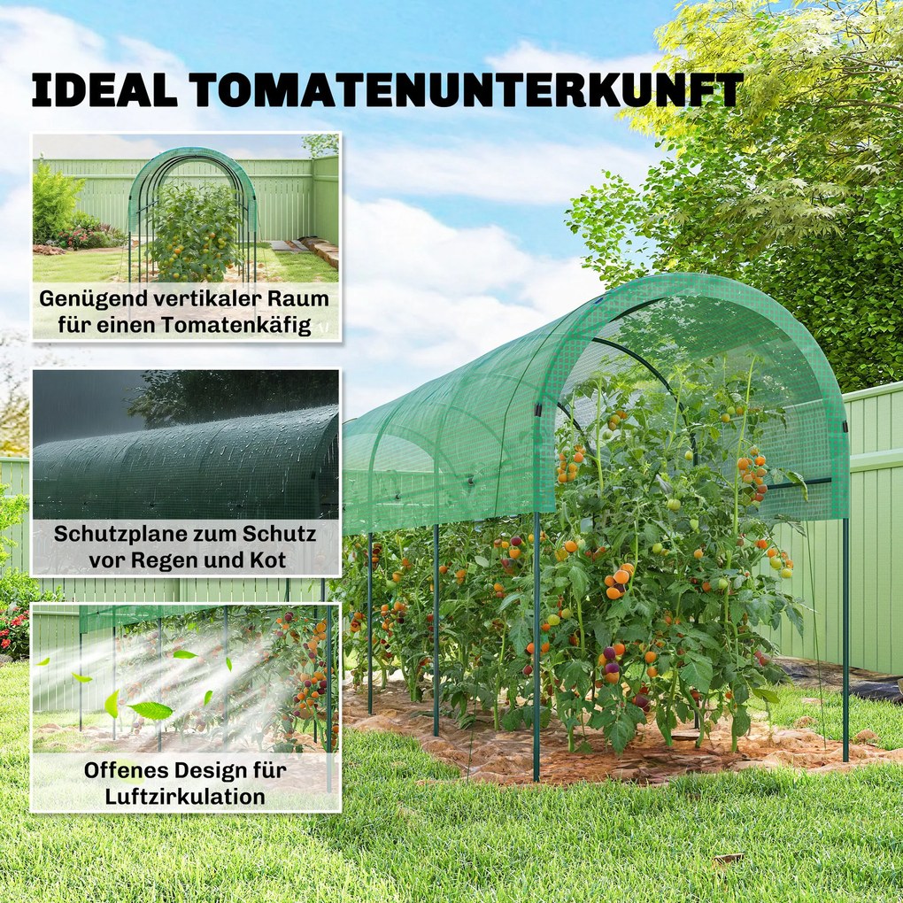 Outsunny zimní tunelový skleník s obloukovou střechou — ocelový rám a zemní kotvy, zasouvací otevřený tunel, 400 × 120 × 170 cm, zelený