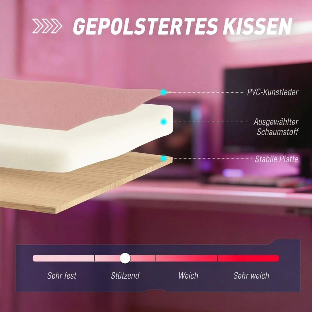 Vinsetto růžové herní křeslo s kočičími ušima — ergonomické, polohovatelné, PU kůže, s podnožkou a odnímatelnou opěrkou hlavy i bederní oporou