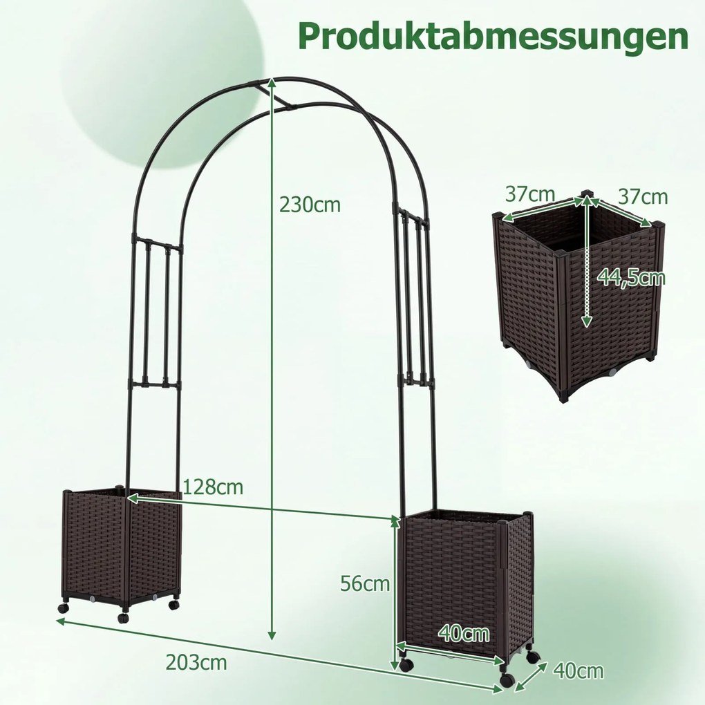 Costway 2 v 1 zahradní oblouk 230 cm růže oblouk s 2 samozavlažovacími květináči