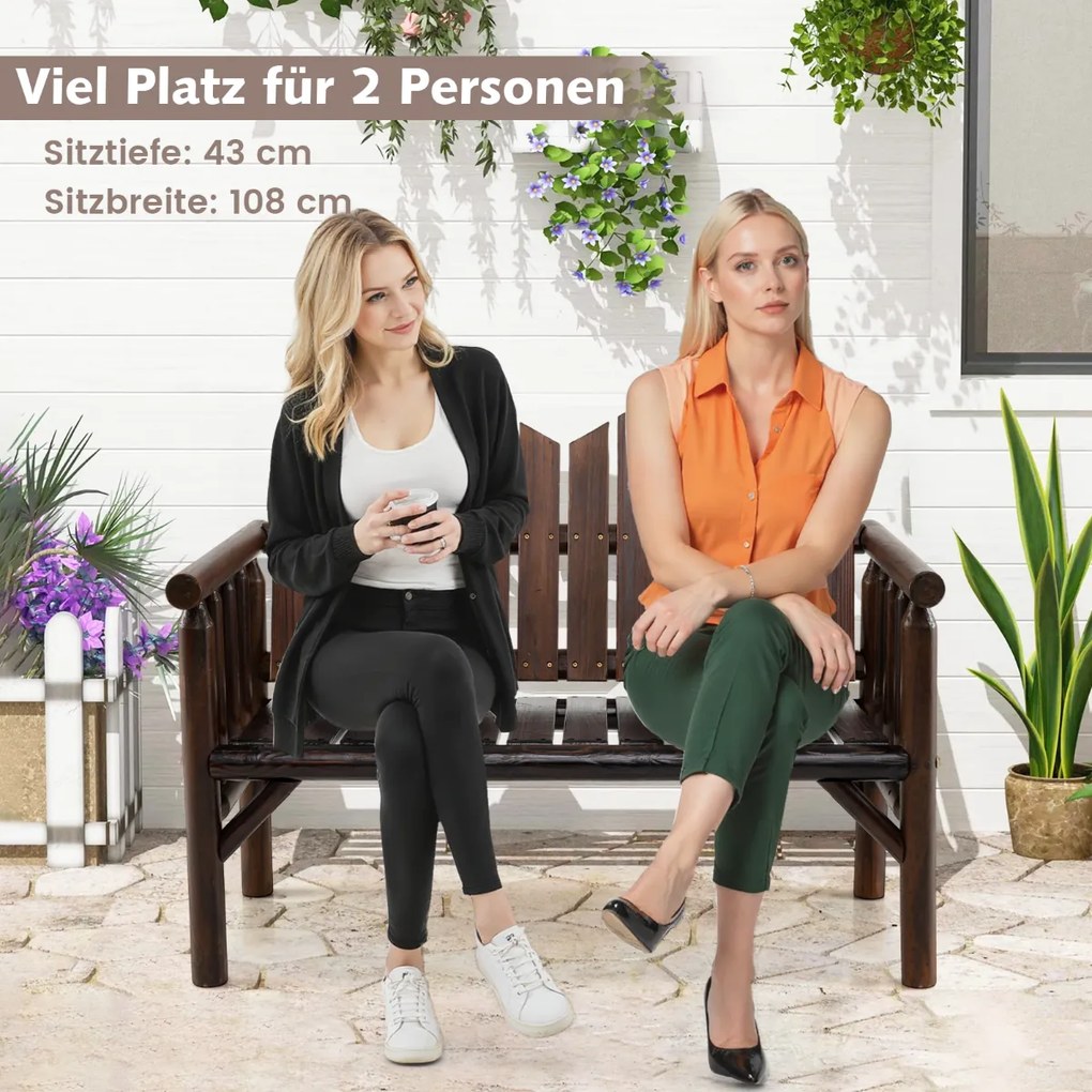 Costway 2-sedák zahradní lavice z masivního dřeva loveseat se šikmým opěradlem