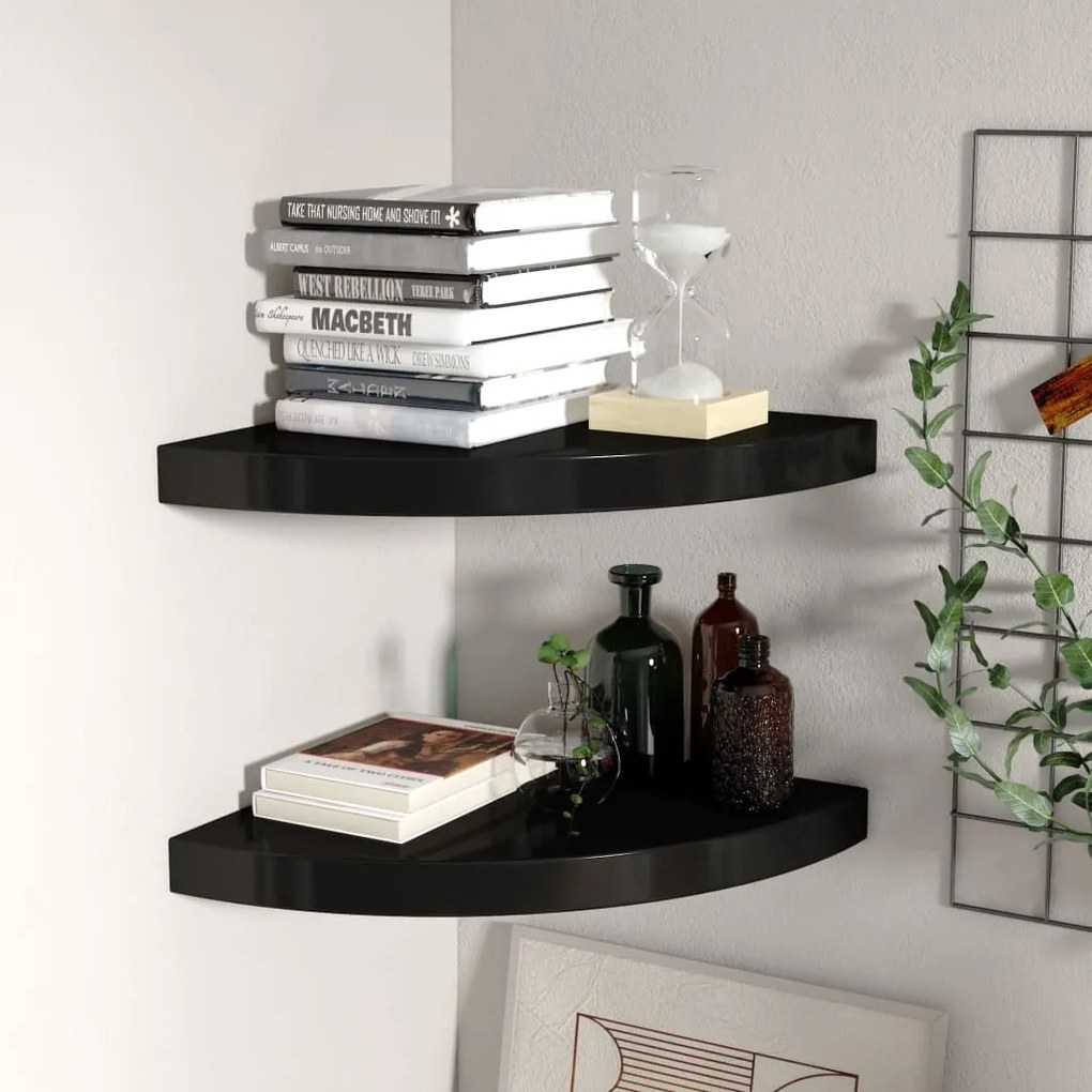 323920 Floating Corner Shelves 2 pcs Black 35x35x3,8 cm MDF