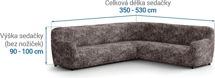 Bielastické potahy MARMO hnědé rohová sedačka (š. 350 - 530 cm)