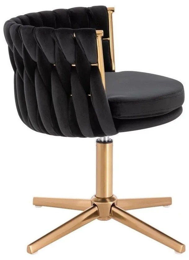 LuxuryForm DESIGN Otočná židle LYON VELUR na zlatém kříži - černá