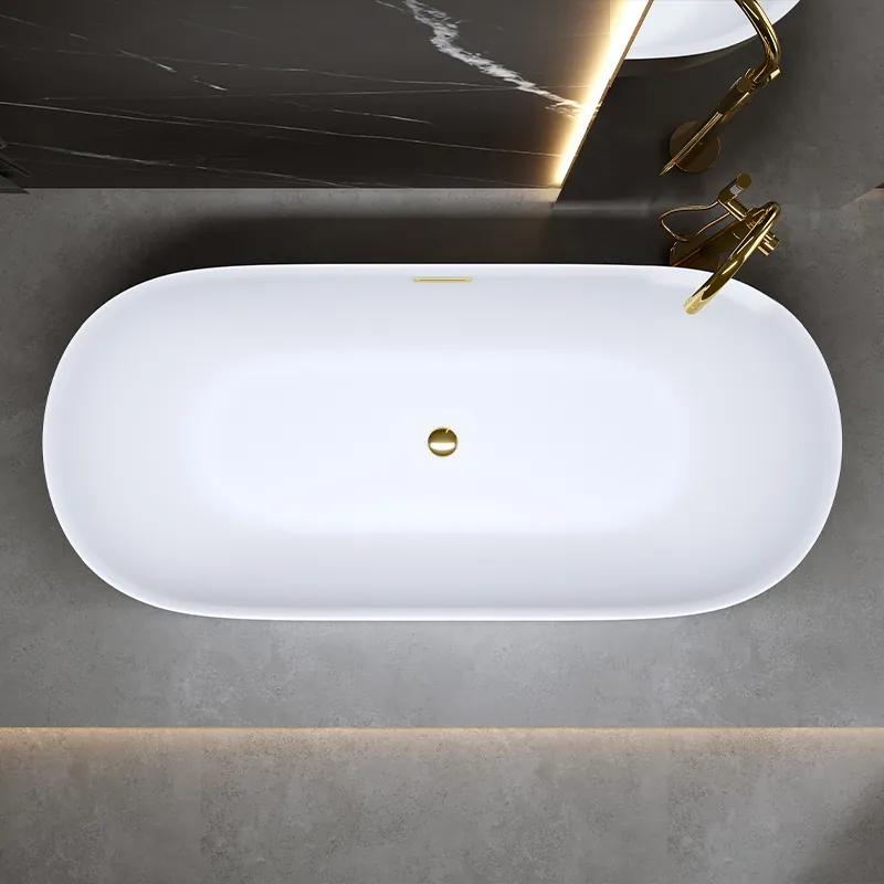 BPS-koupelny Volně stojící akrylátová vana HYD-CES518A 150x75 bílá, odtokový komplet zlatý